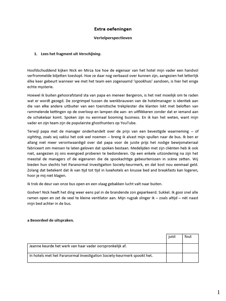 Extra Oefeningen Vertelperspectief | PDF