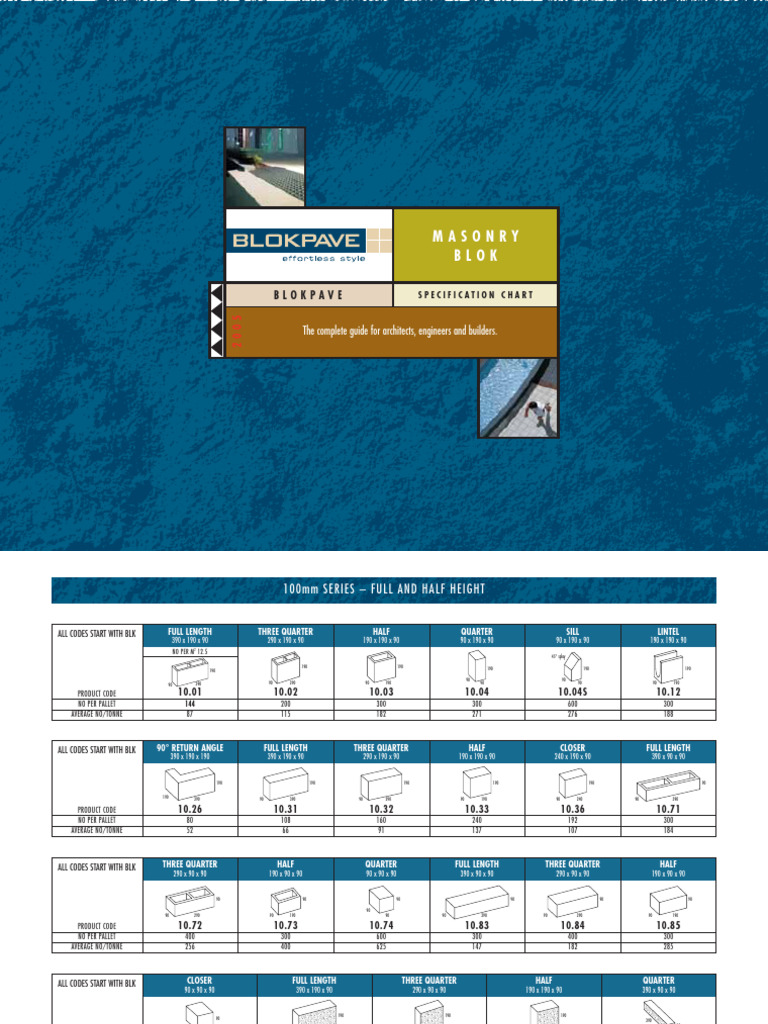 Blockpave Blockwork Specification Chart | PDF | Mortar (Masonry) | Masonry