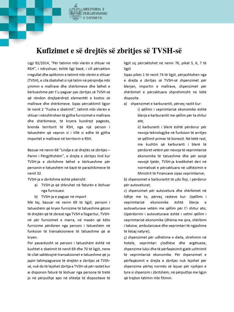 Kufizimet e Së Drejtës Të Zbritjes Së TVSH-së | PDF