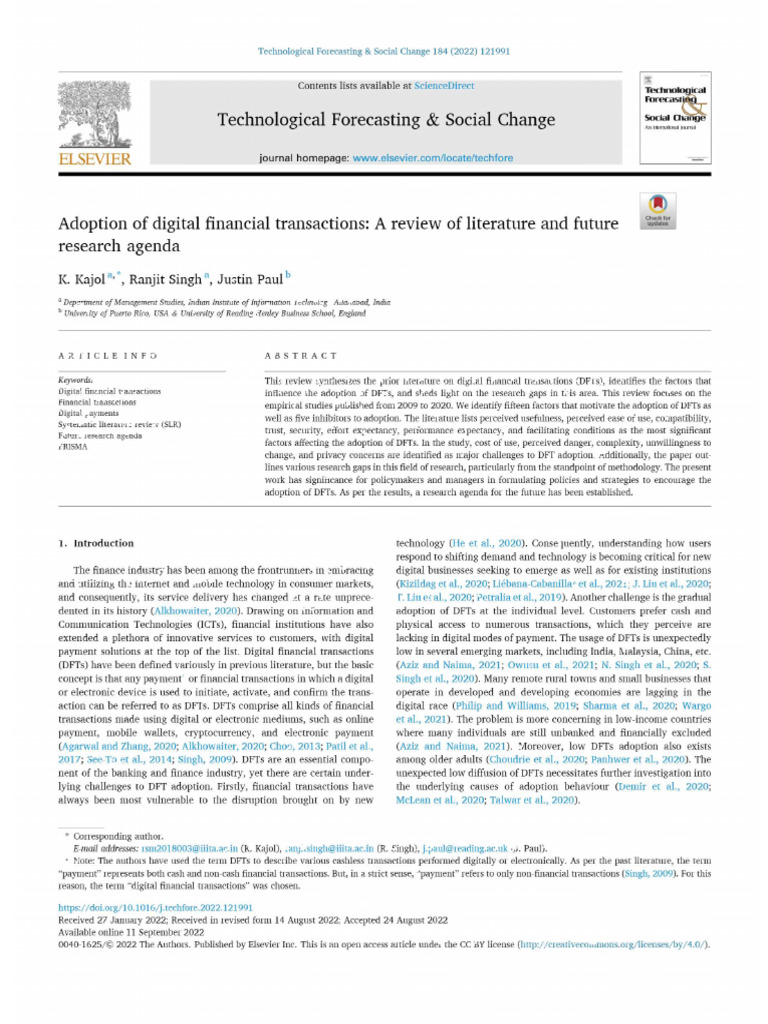 Adoption of Digital Financial Transactions | PDF