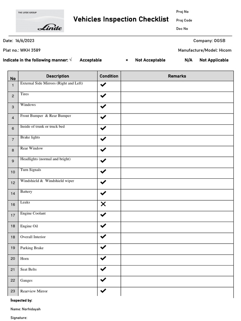 Lorry Inspection Checklist1 | PDF