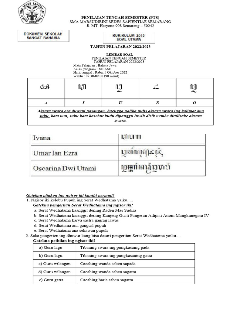 Latihan Soal PAS | PDF