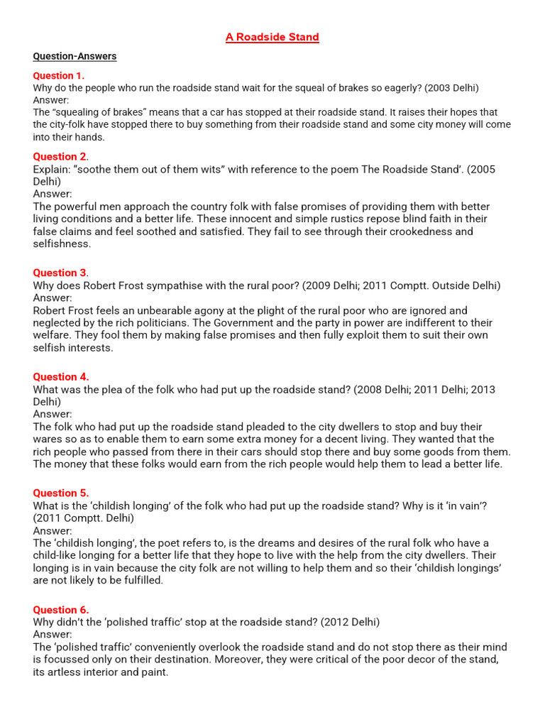 A Roadside Stand (Q & A) | PDF