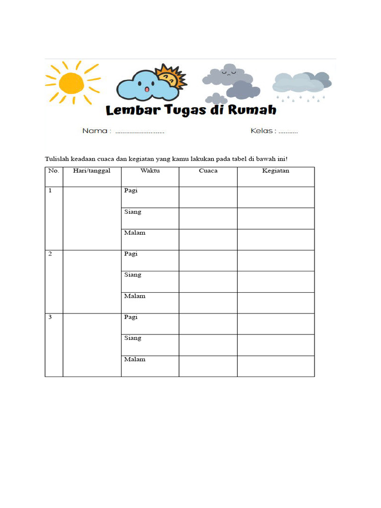 Tulislah Keadaan Cuaca Dan Kegiatan Yang Kamu Lakukan Pada Tabel Di Bawah Ini | PDF