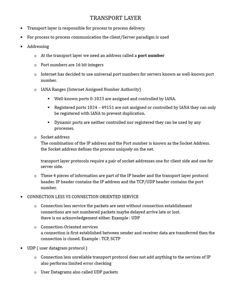 Computer Networking Transport Layer Notes Pdf Port Computer Networking Transmission