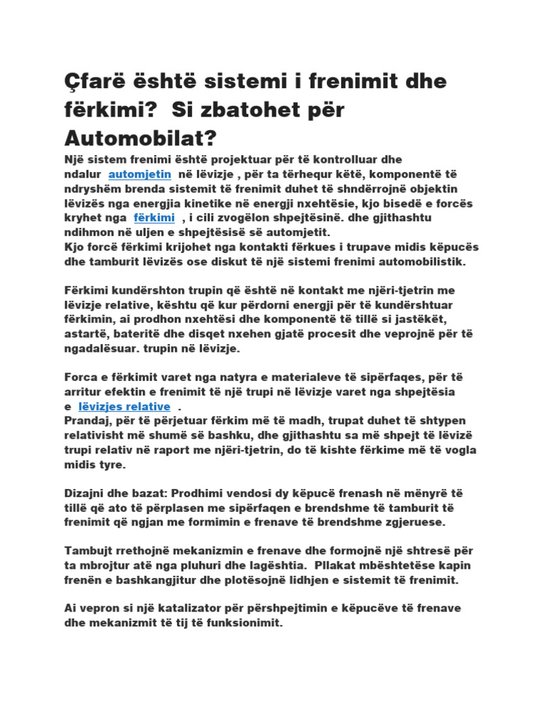 Çfarë Është Sistemi I Frenimit Dhe Fërkimi | PDF