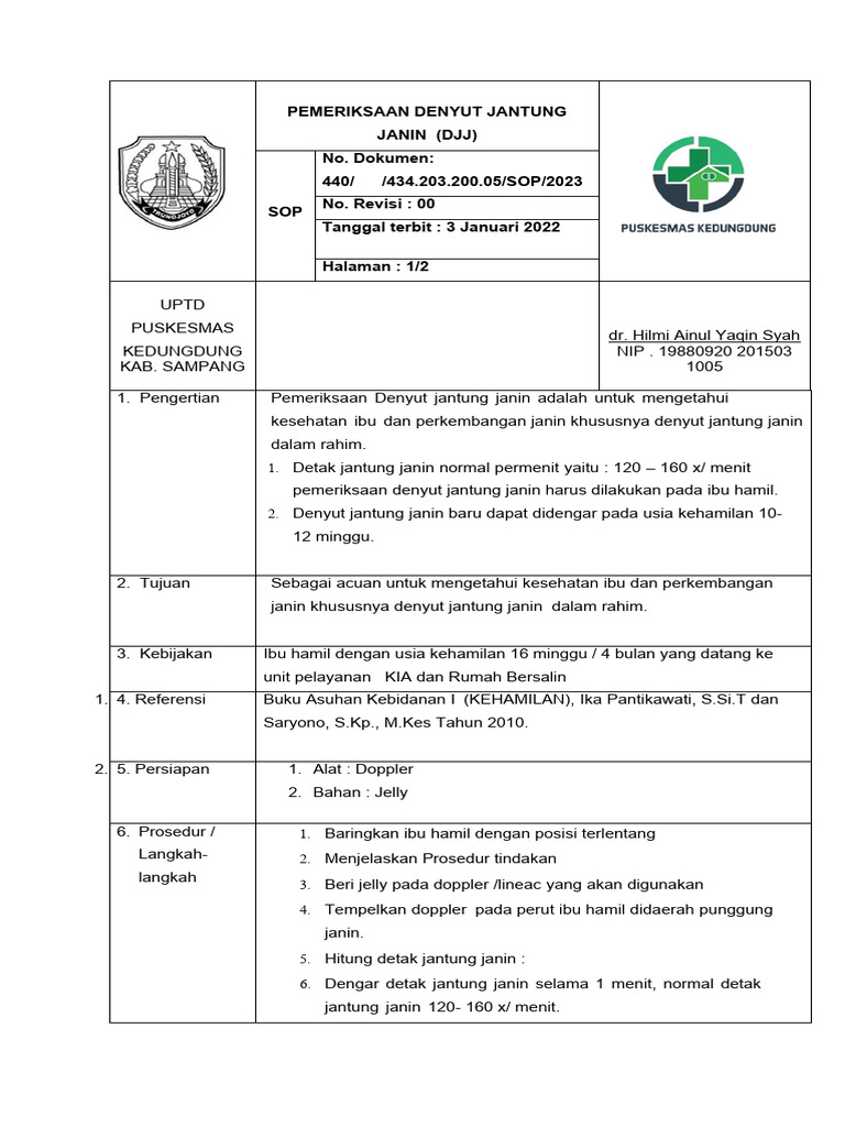 SOP Pemeriksaan Denyut Jantung Janin | PDF
