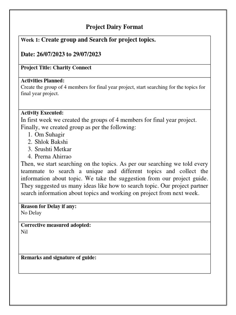 Project Dairy Format | PDF | Computing | Software Development
