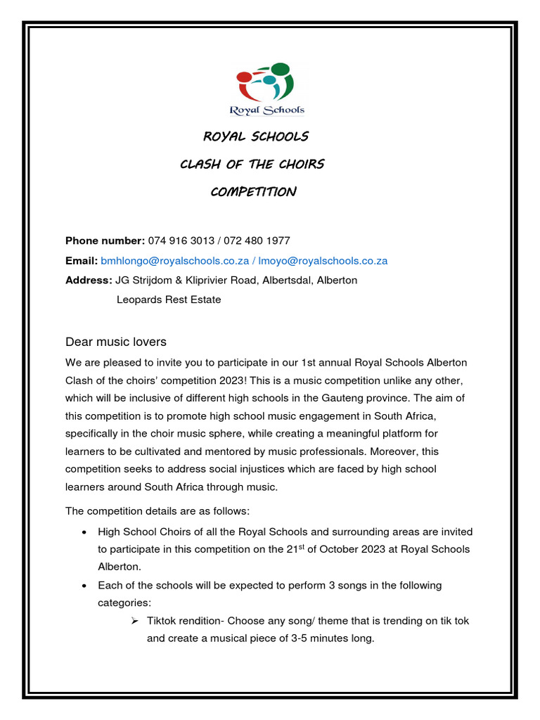 Choir Competition Invitation - Royal Schools | PDF | Religion ...