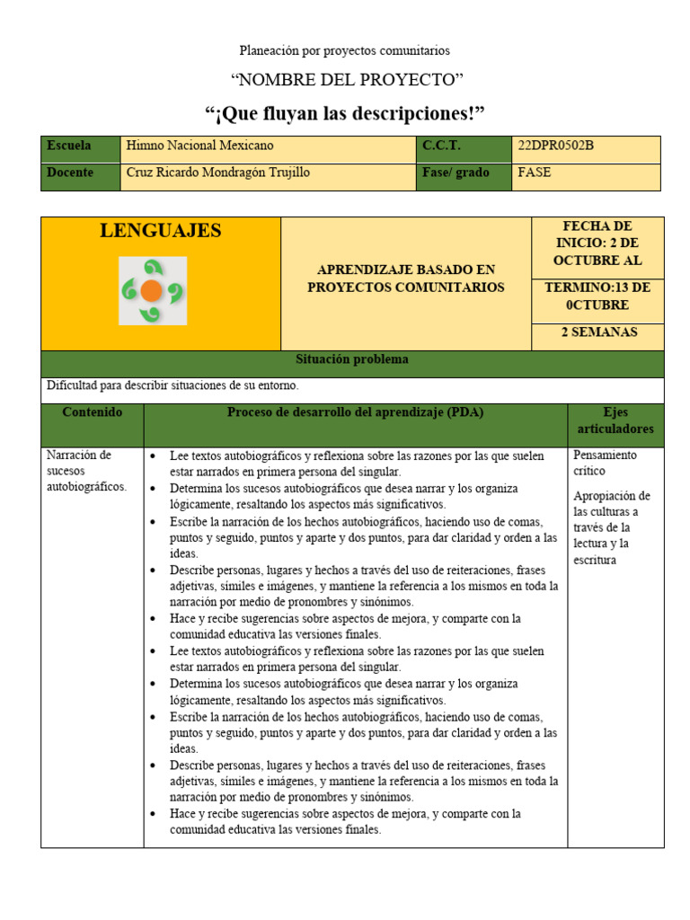 Planeación Por Proyectos Comunitarios Octubre 2 Al 13 | PDF | Narración Planeación Por Proyectos Comunitarios Octubre 2 Al 13 | PDF | Narración