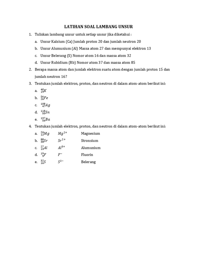 Latihan Soal Lambang Unsur Pdf 