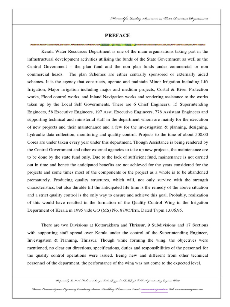 Preface: Manual For Quality Assurance in Water Resources Department ...