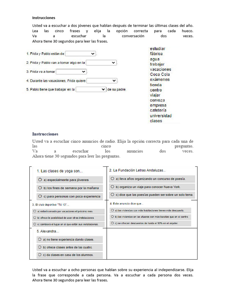 Ejercicios de Escucha y Comprensión Auditiva | PDF