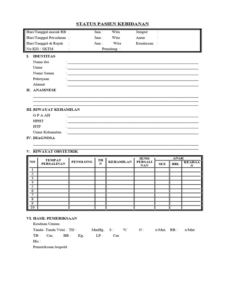 Status Pasien Kebidanan dan Riwayatnya | PDF