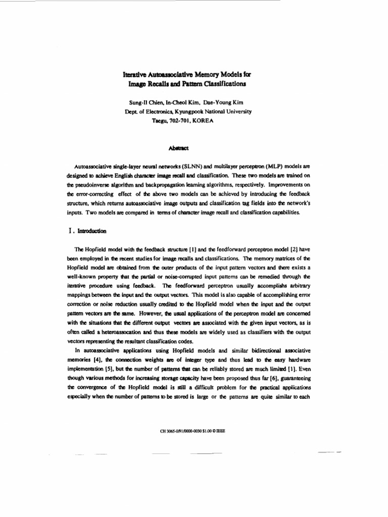 Iterative Autoassociative Memory Models For Image Recalls And Pa Pdf