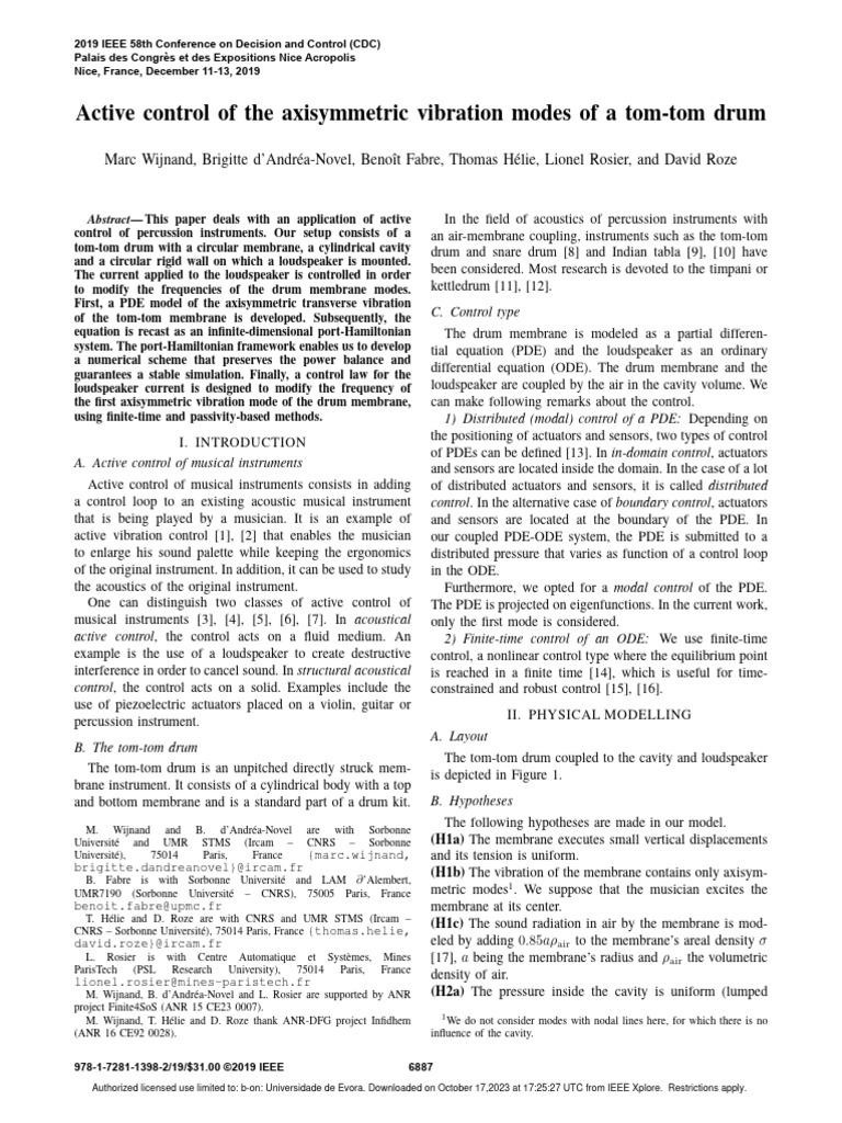 Active Control of Tom-Tom Drum Vibration | PDF
