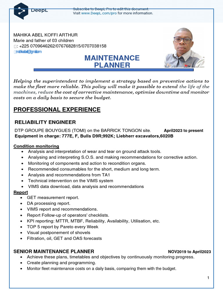 CV Arthur Mahika Maintenance Planner en | Download Free PDF ...