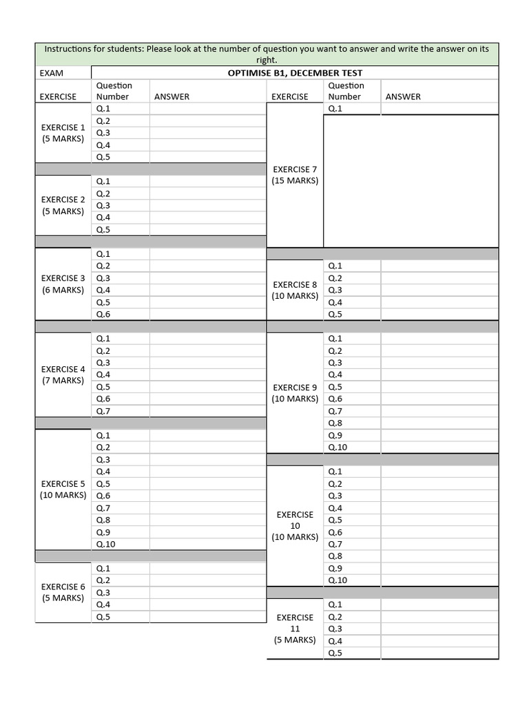 B1 Answer Sheet | PDF | Tests | Educational Assessment And Evaluation