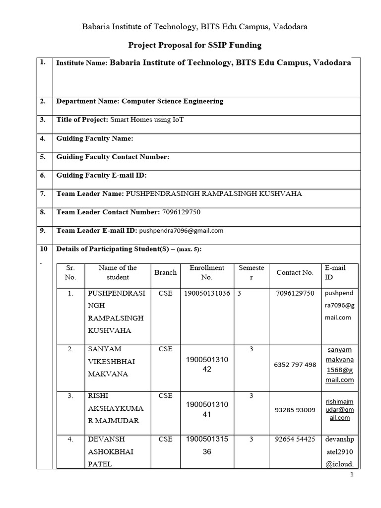 Project Proposal - SSIP - Blank - Babaria Institute of Technology | PDF ...