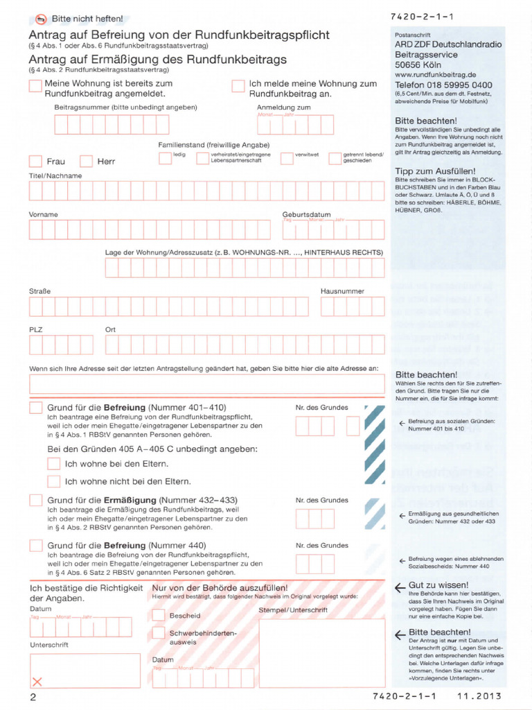 Antrag Auf Befreiung Von Der Rundfunkbeitragspflicht | PDF