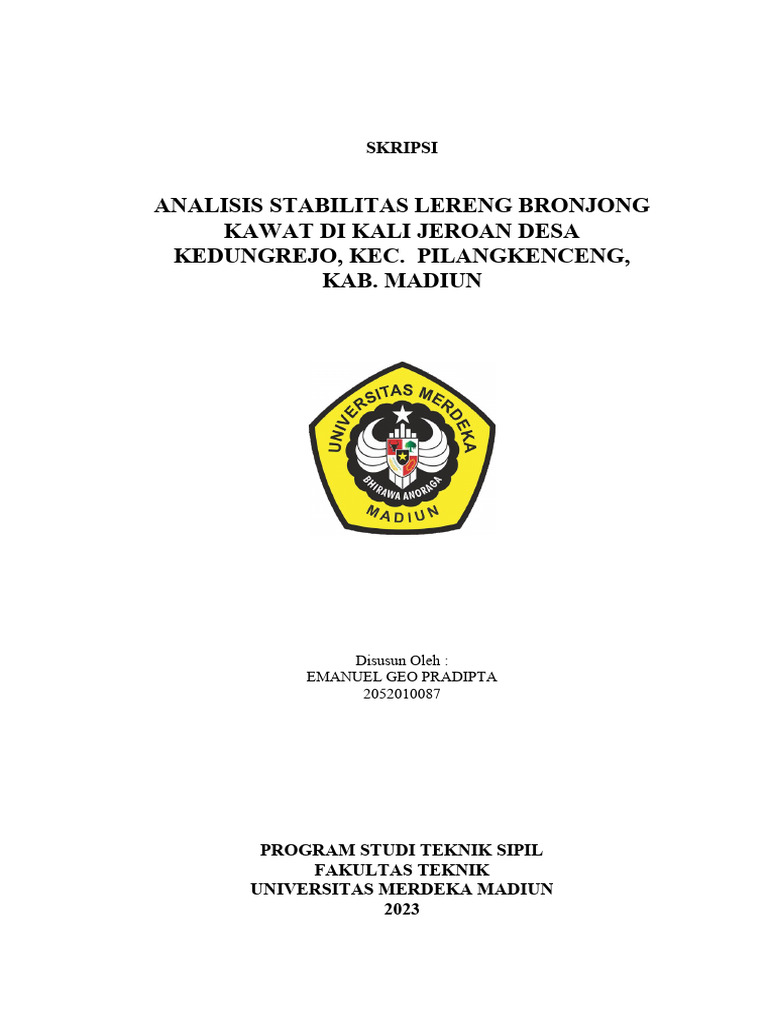 Analisis Stabilitas Lereng Bronjong Kawat (SKRIPSI BAB I) | PDF