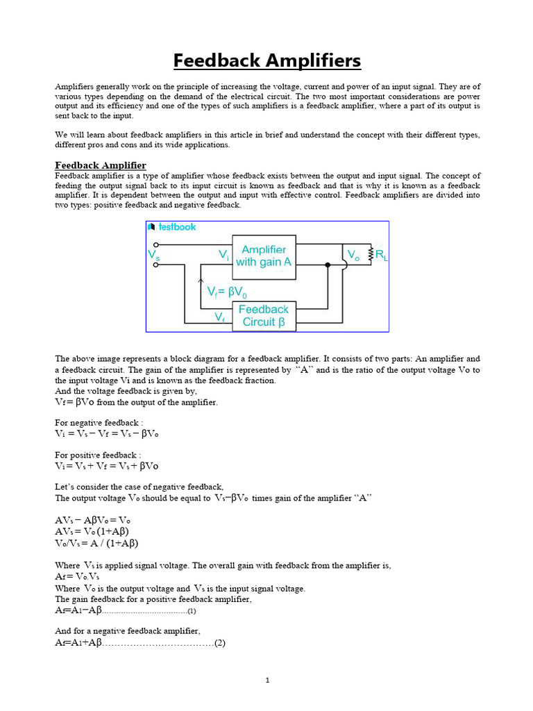 Feedback Amplifiers Note | PDF | Amplifier | Feedback