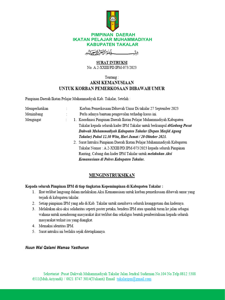Surat Intruksi Aksi IPM | PDF