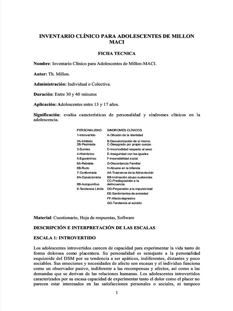 Interpretacion Escalas Maci | PDF