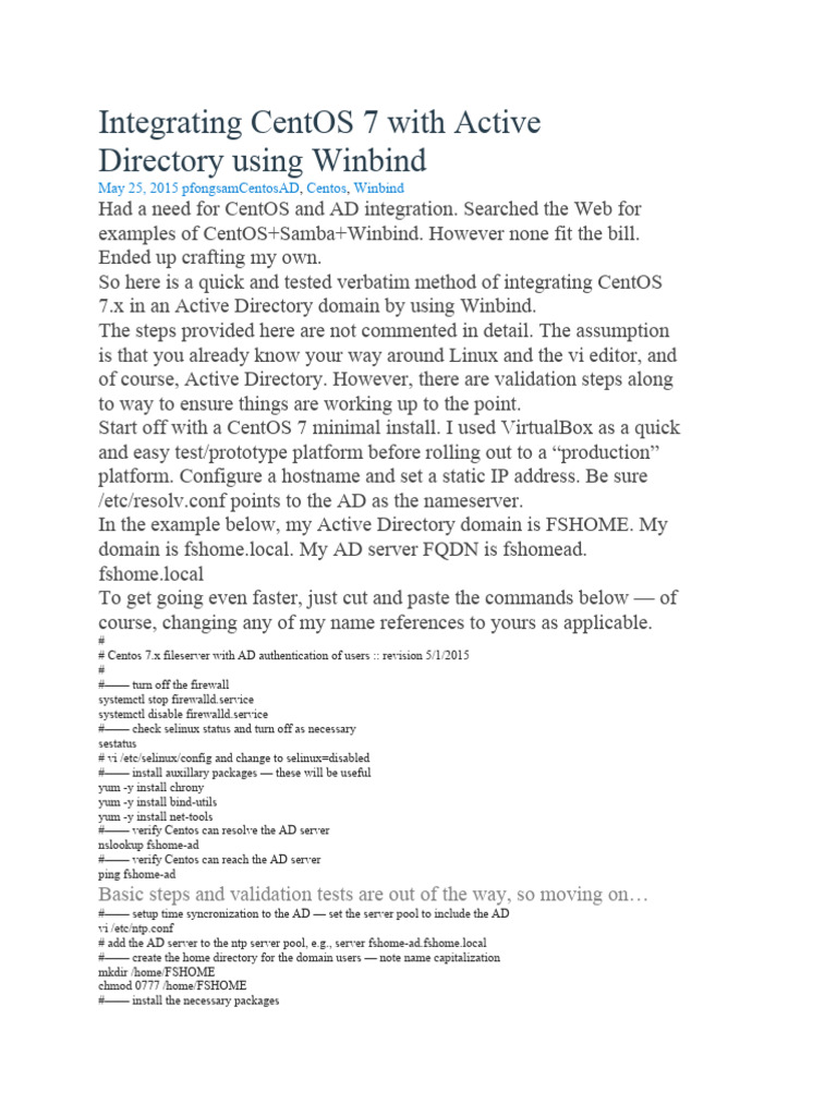 Integrating CentOS 7 With Active | PDF | Active Directory | User (Computing)