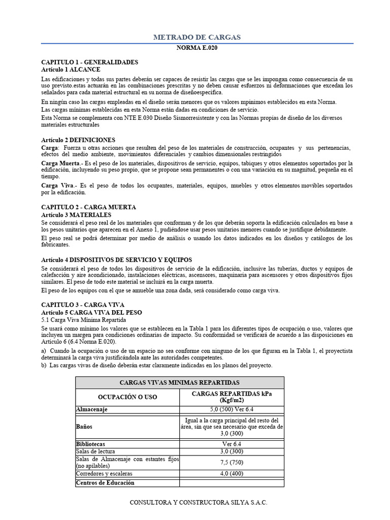 Norma E.020: Metrado de Cargas | PDF | Herida
