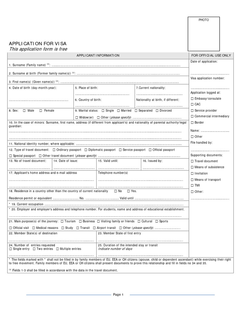 Bulgaria - Visa Application Form | PDF