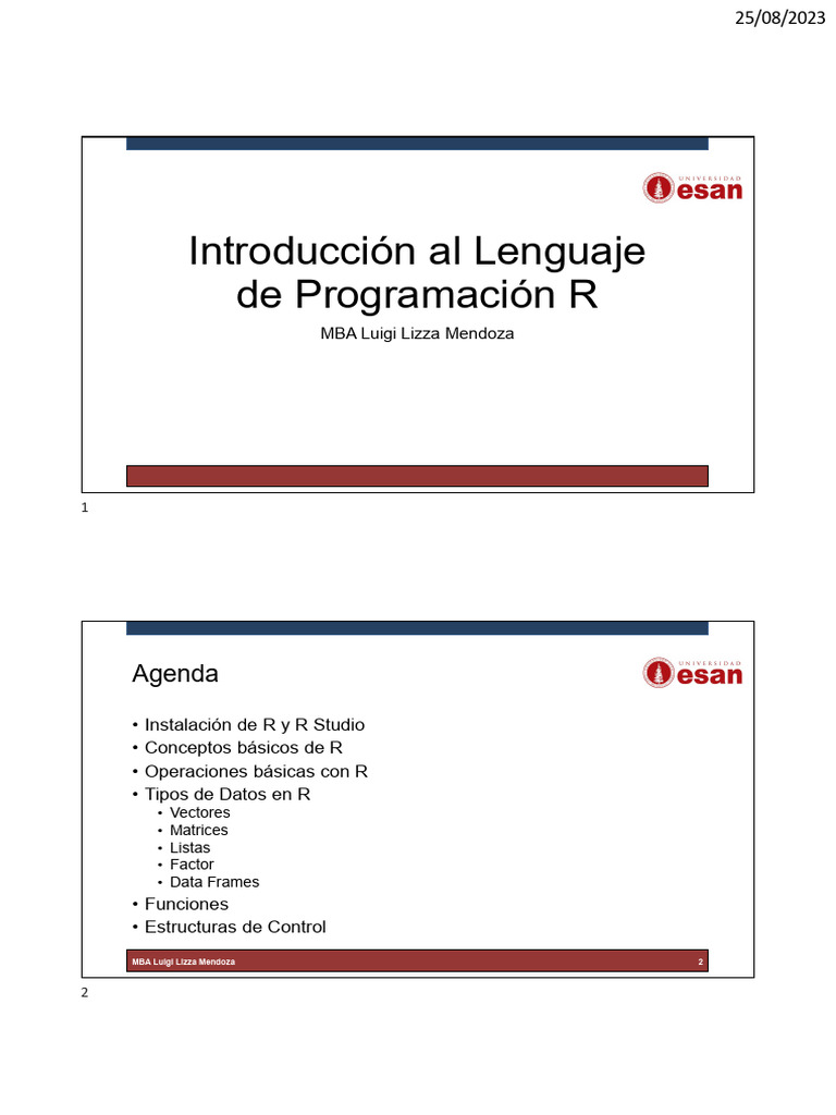 Introducción Al Lenguaje de Programación R: Agenda | PDF | Matriz ...