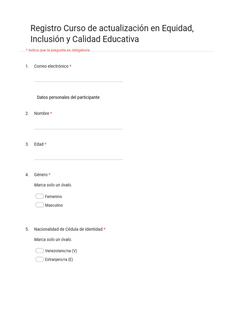 Registro Curso de Actualización en Equidad, Inclusión y Calidad ... Registro Curso de Actualización en Equidad, Inclusión y Calidad ...