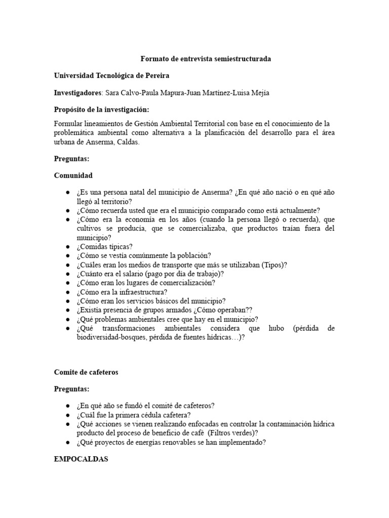 Formato de Entrevista Semiestructurada | PDF | Economias | Entorno natural