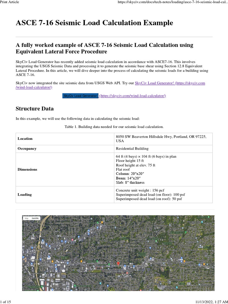 ASCE 7-16 Seismic Load Calculation Guide | PDF