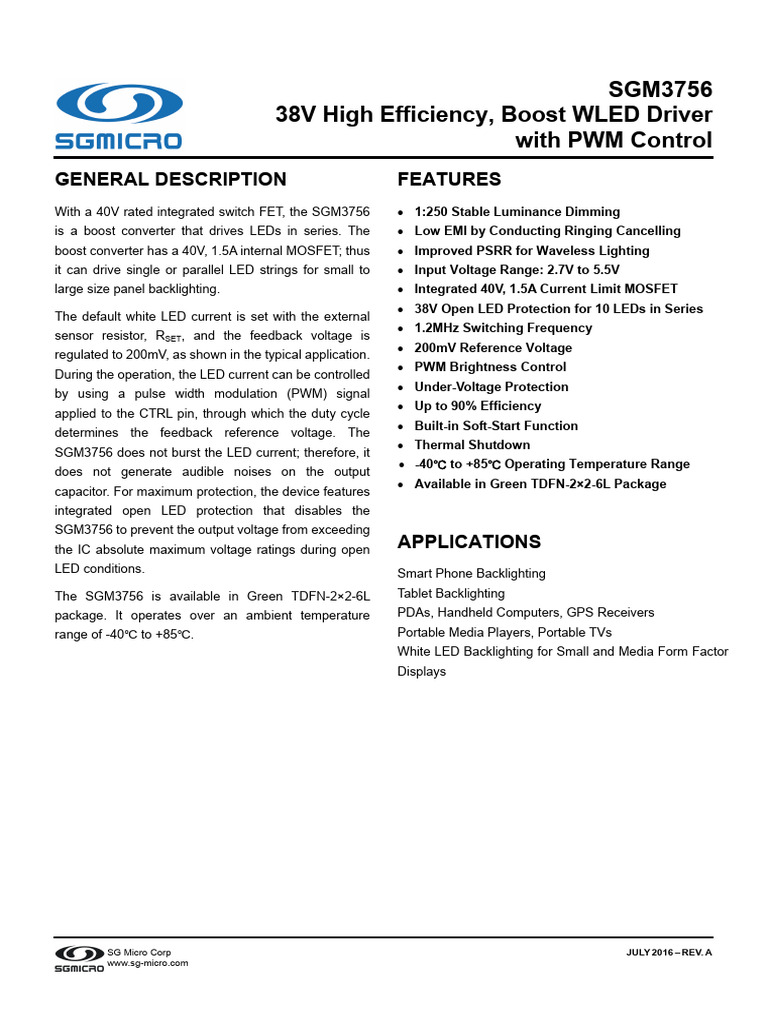 Sgmicro-Sgm3756ytdi6g-Tr C403708 | PDF | Inductor | Capacitor