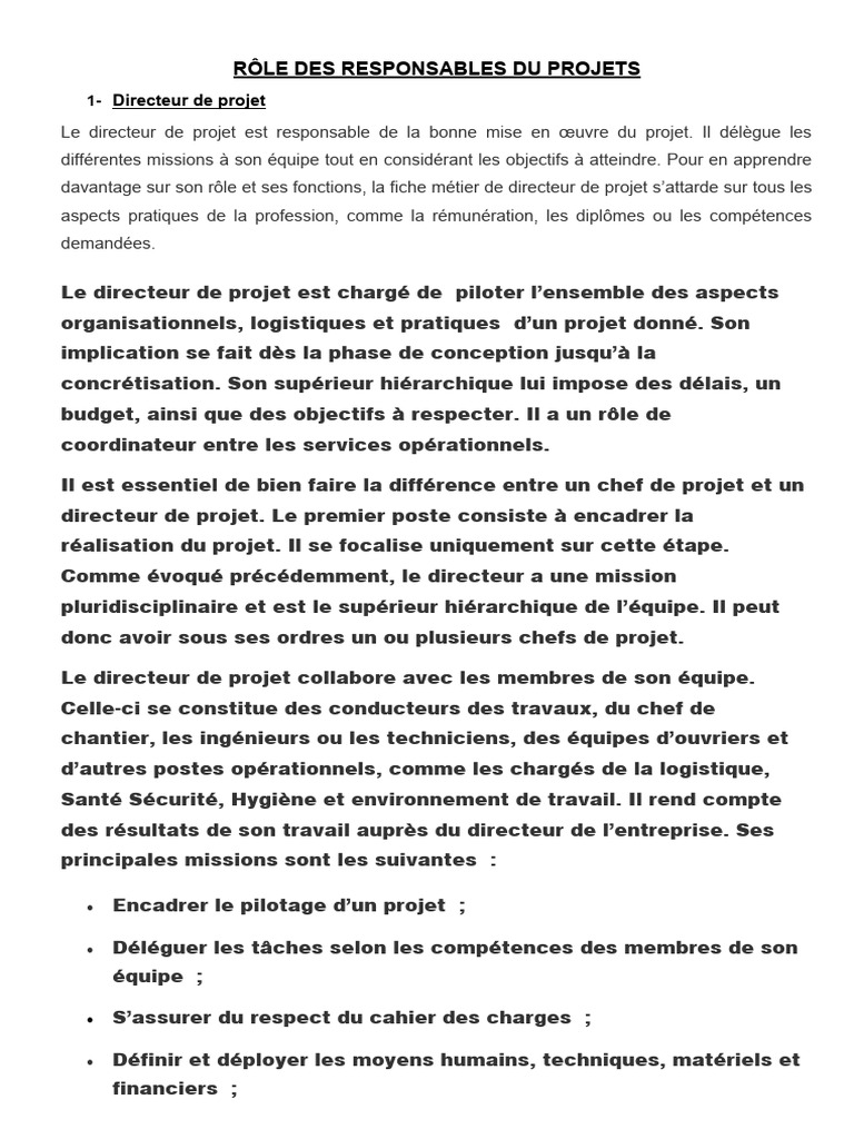 Rôle des Responsables de Projet | PDF | Logistique | Sécurité