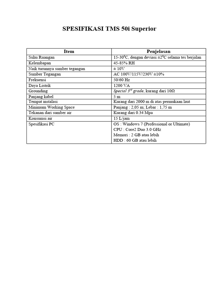 Spesifikasi TMS 50i Superior | PDF