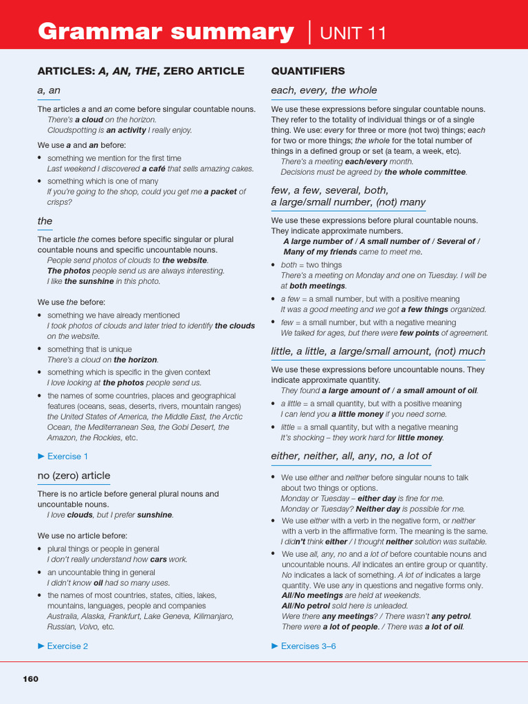 Grammar Summary Unit 11 | PDF | Plural | Noun