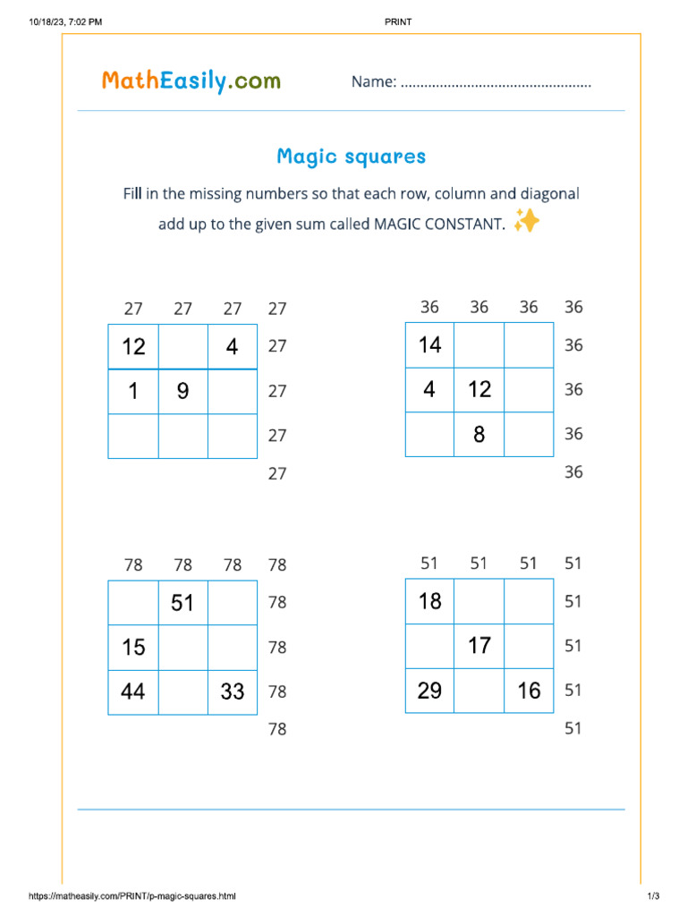 Magic Squares Pdf
