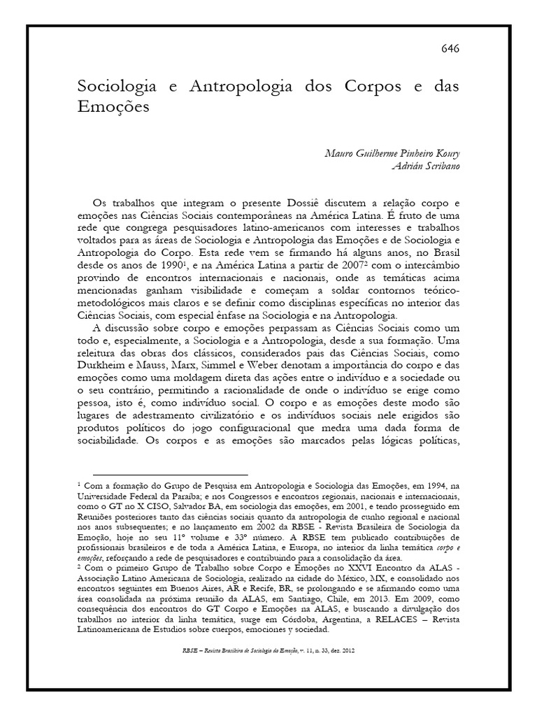 SOCIOLOGIA E ANTROPOLOGIA DO CORPO E DAS EMOÇÕES (Mauro Guilherme ...