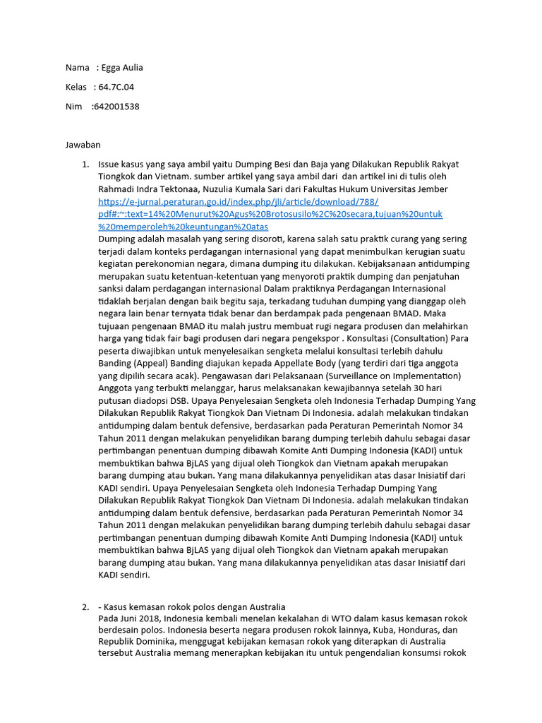Studi Kasus Ekonomi Internasional Egga Aulia 64.7C.04. | PDF ...