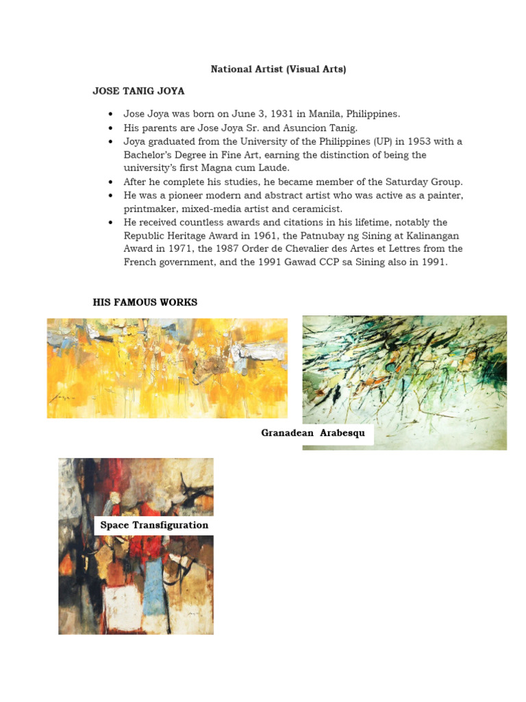 Jose Joya Was a Pioneer Modern and Abstract Artist Who Was Active as a ...