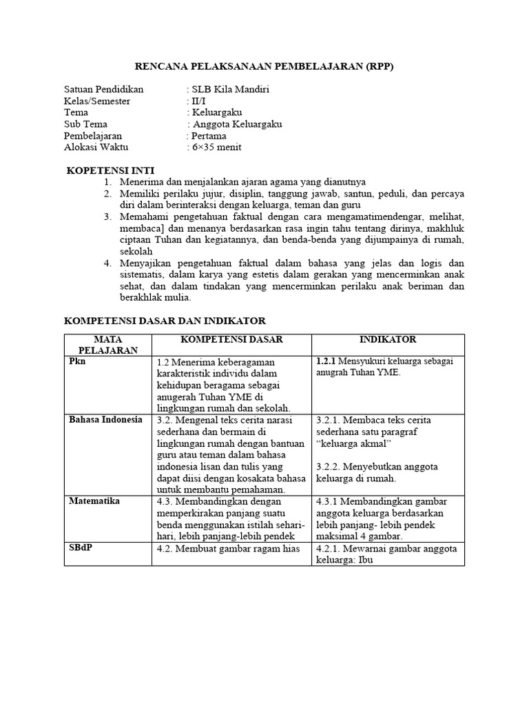 RPP SLB Kelas 2 | PDF | Karier & Perkembangan | Seni & Disiplin Bahasa