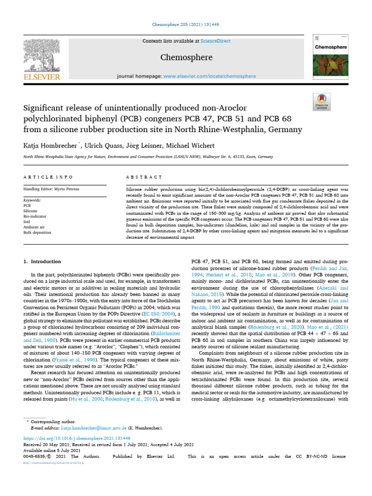 Significant Release of Unintentionally Produced Non-Aroclor ...