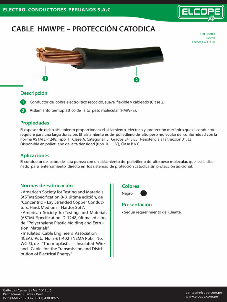 Ficha Cable HMWPE - PROTECCIÓN CATODICA | PDF