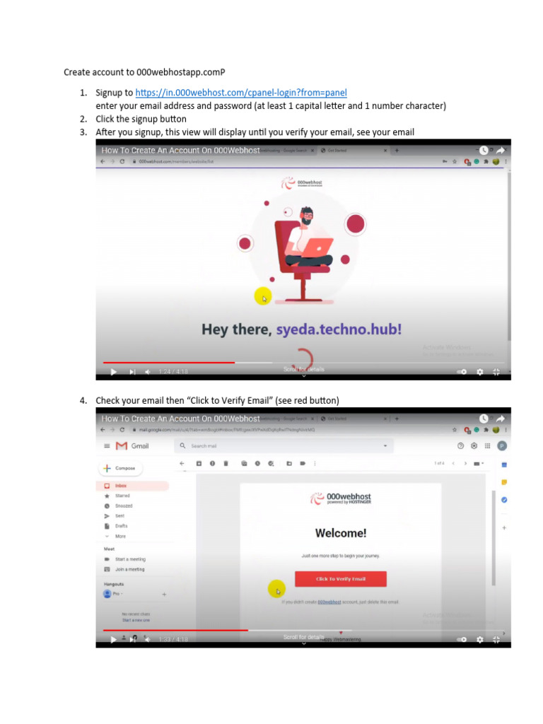 Create Account To 000webhost and Database Server-1 | PDF