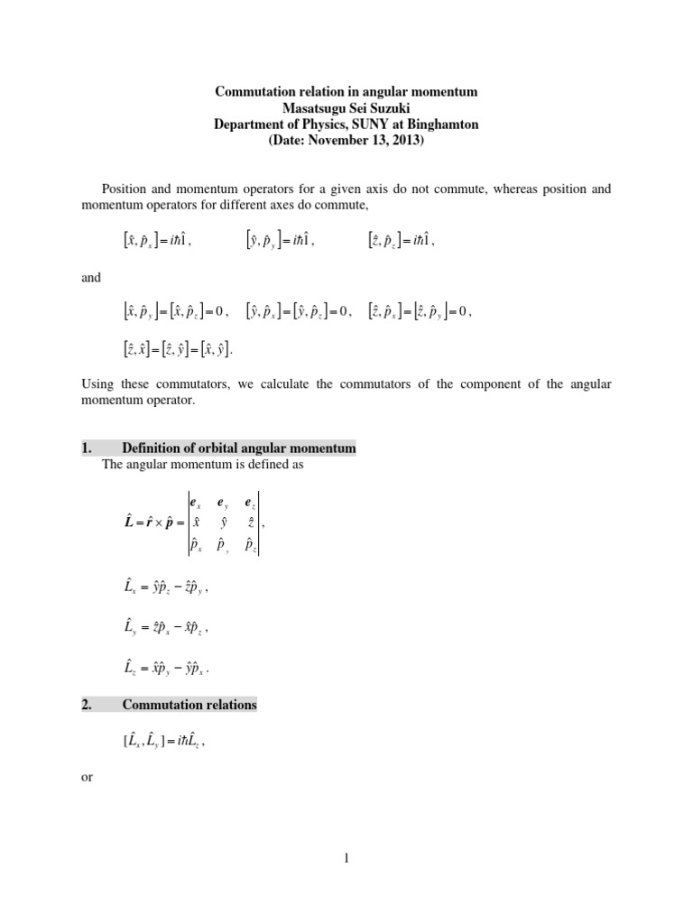 3 5 Commutation Relation Of Angular Momentum Pdf Angular Momentum