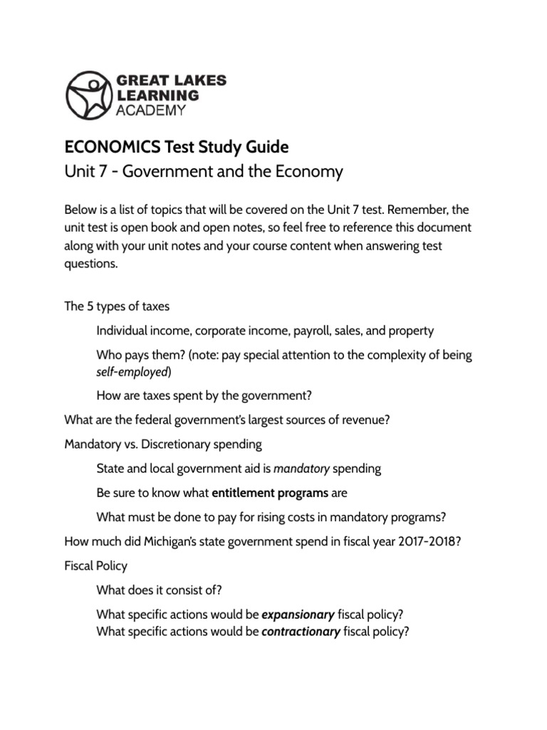 Econ Unit 7 Test Study Guide | PDF | Fiscal Policy | United States ...
