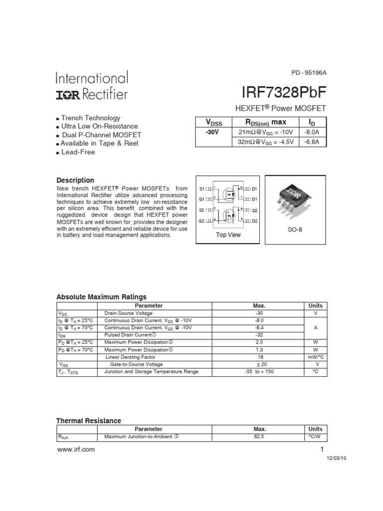 Datasheet | PDF | Field Effect Transistor | Mosfet